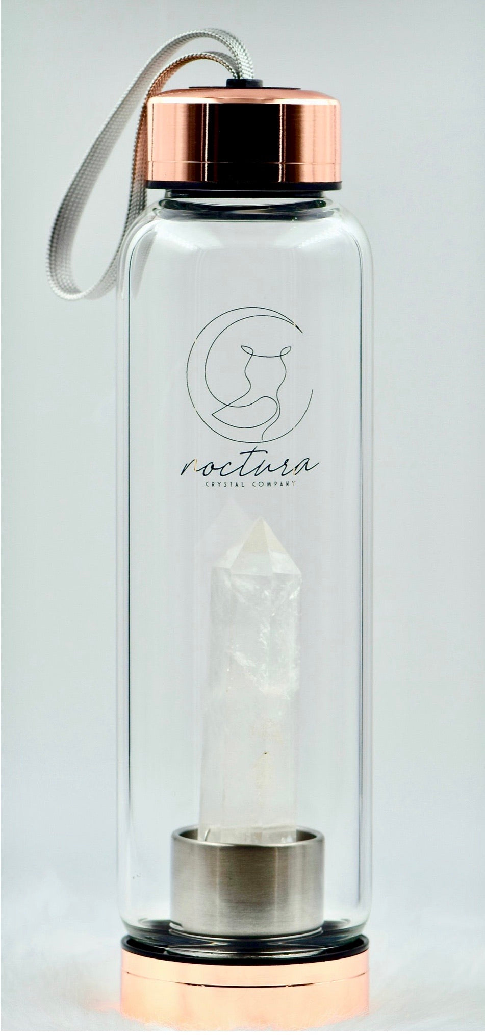 Rose gold and clear quartz crystal water bottle – JJ Art Company
