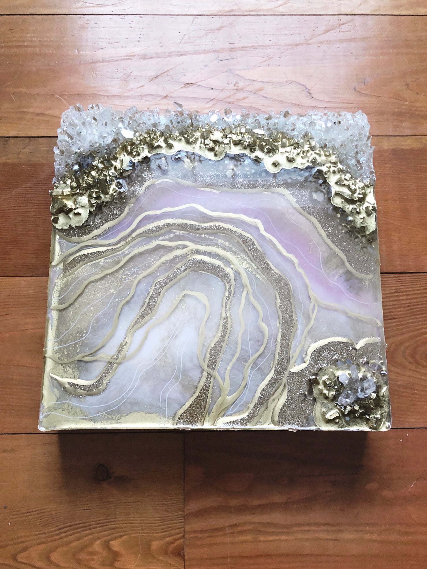 Baby pink and gold resin geode – JJ Art Company