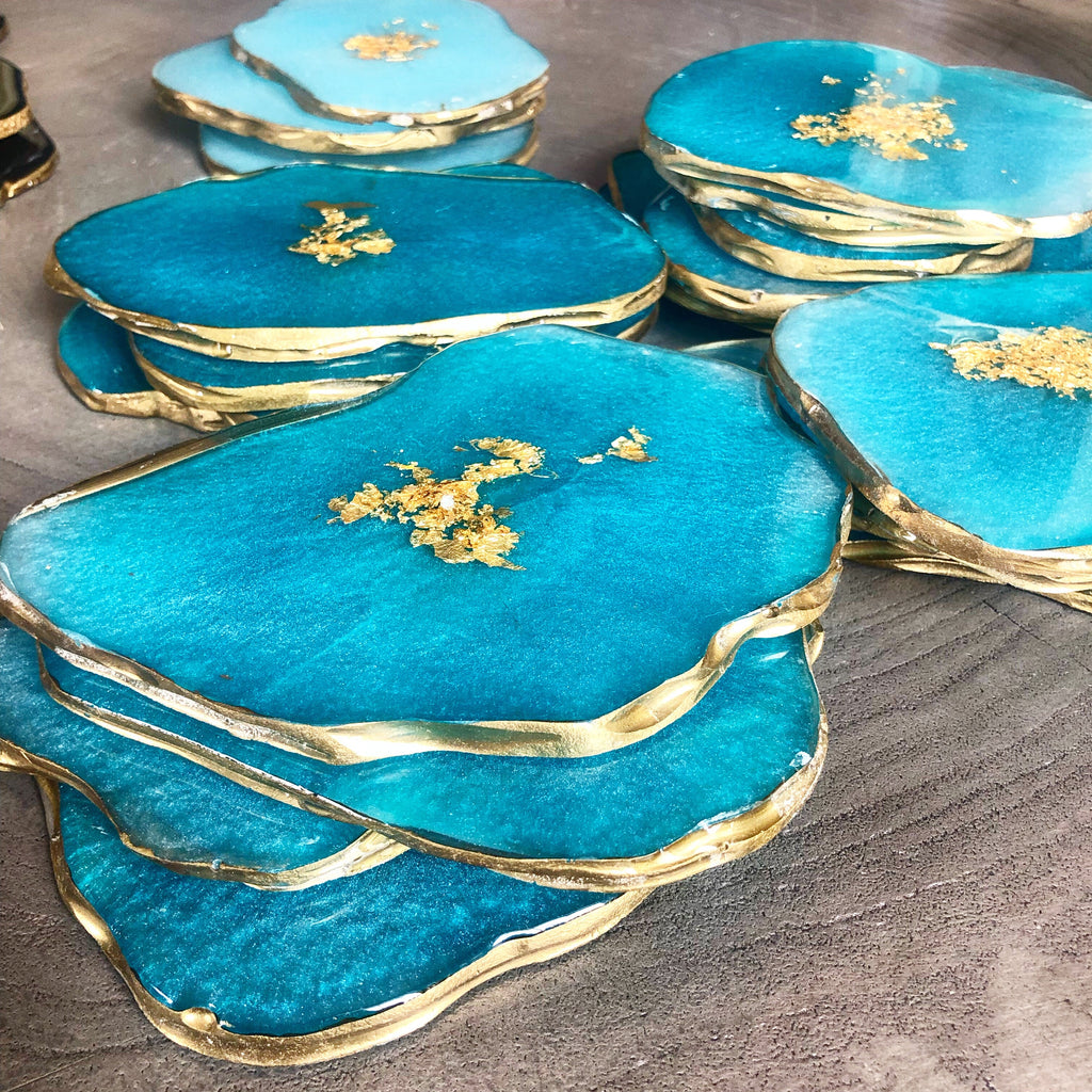 Turquoise coasters with gold leafing – JJ Art Company